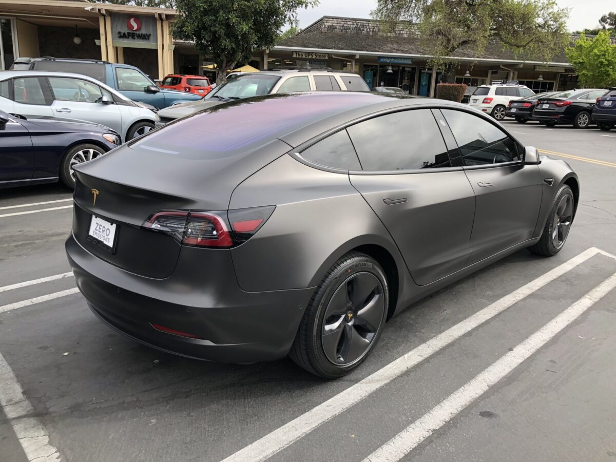 This satin gray 3M wrap turns Tesla Model 3 into a rock star