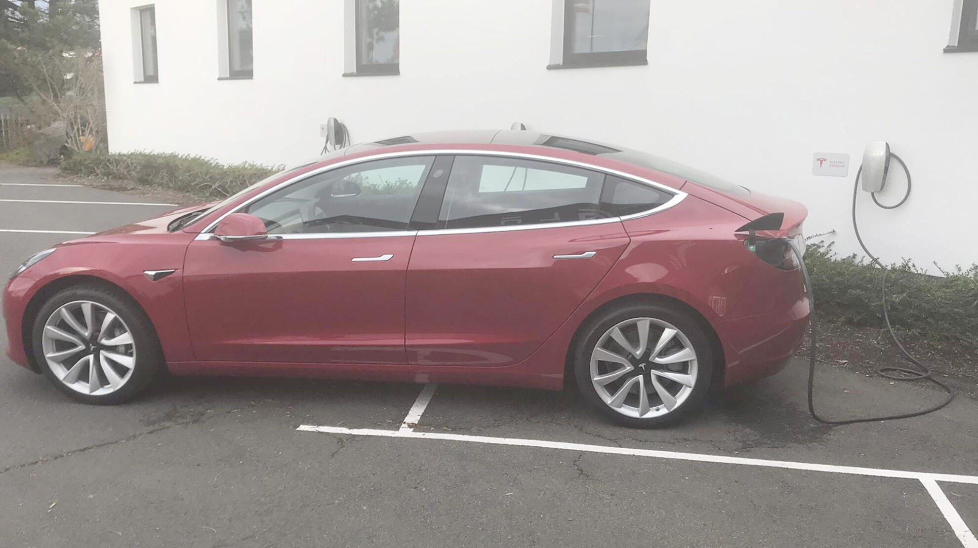 A European Model 3 spotted charging at Tesla Grohmann in Germany